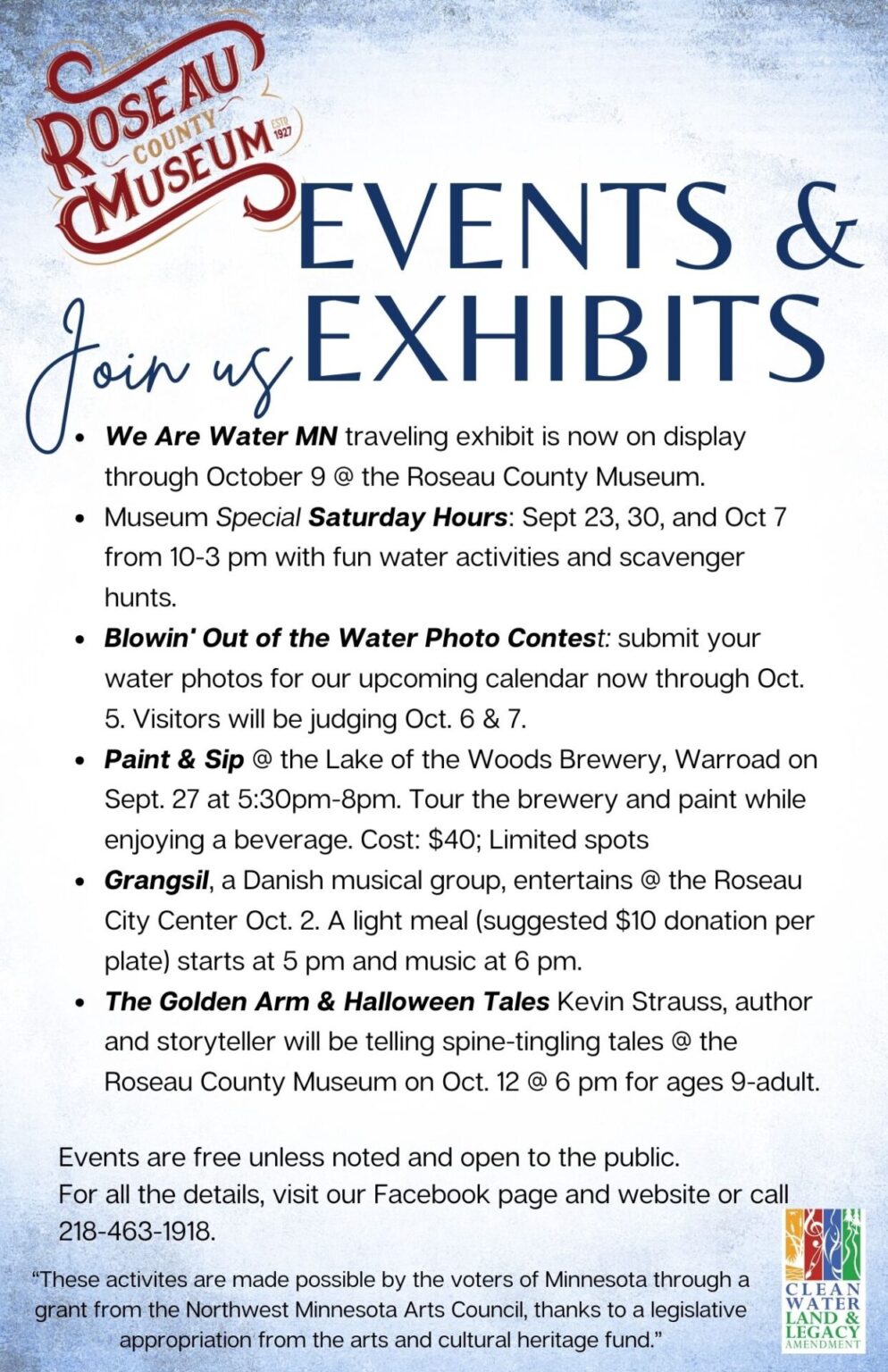 Upcoming events | Roseau County Historical Society and Museum